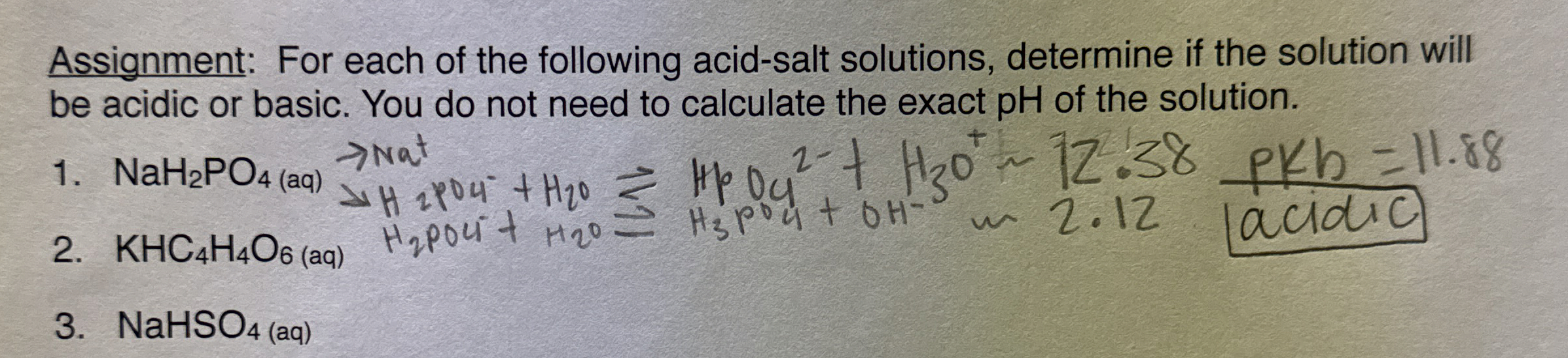Solved Assignment: For each of the following acid-salt | Chegg.com