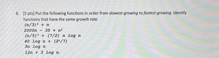 Solved Put the following functions in order from | Chegg.com