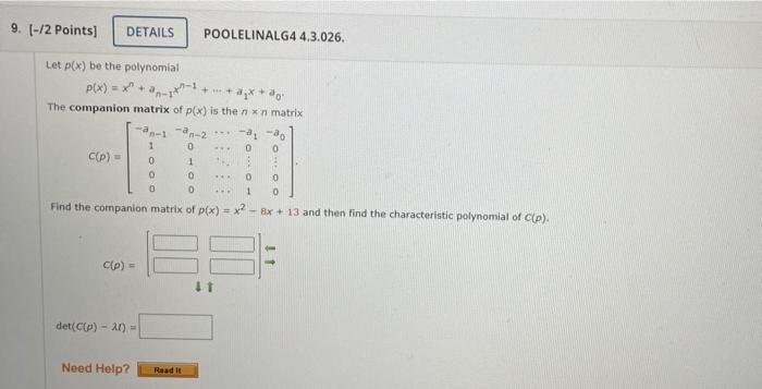 Solved Let p(x) be the polynomial p(x)=xn+an−1xn−1+⋯+a1x+a0 | Chegg.com