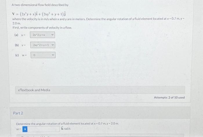 Solved A two-dimensional flow field described by | Chegg.com