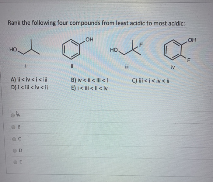 Solved Rank the following four compounds from least acidic | Chegg.com