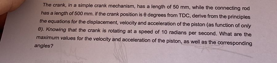Solved The crank, in a simple crank mechanism, has a length | Chegg.com