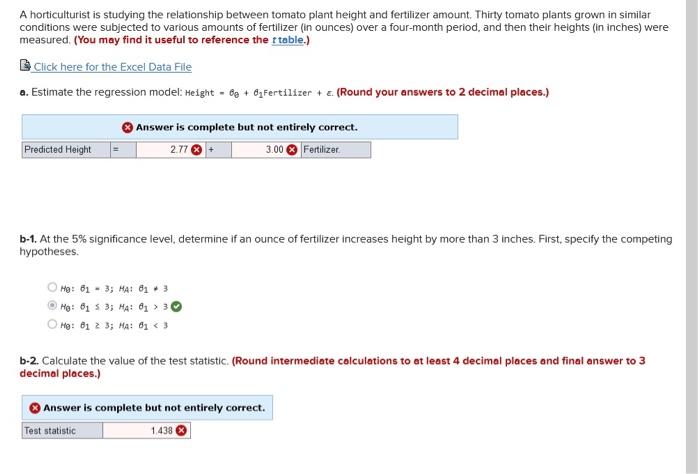 Solved A horticulturist is studying the relationship between | Chegg.com