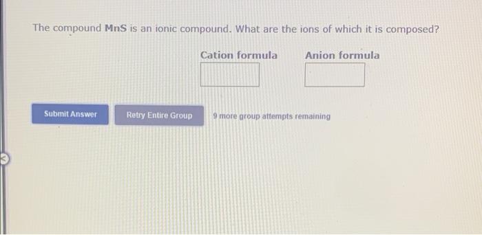 Solved The compound MnS is an ionic compound. What are the | Chegg.com