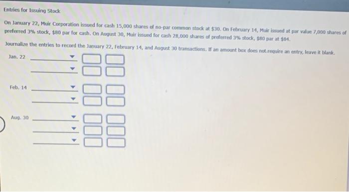 Solved Entries for Issuing Stock On January 22, Muir | Chegg.com