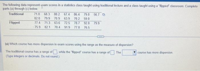 Solved The following data represent exam scores in a | Chegg.com