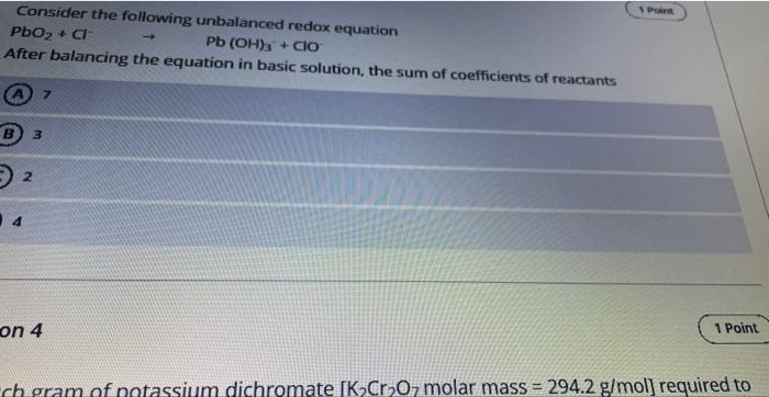 Solved Consider the following unbalanced redox equation PbO2 | Chegg.com