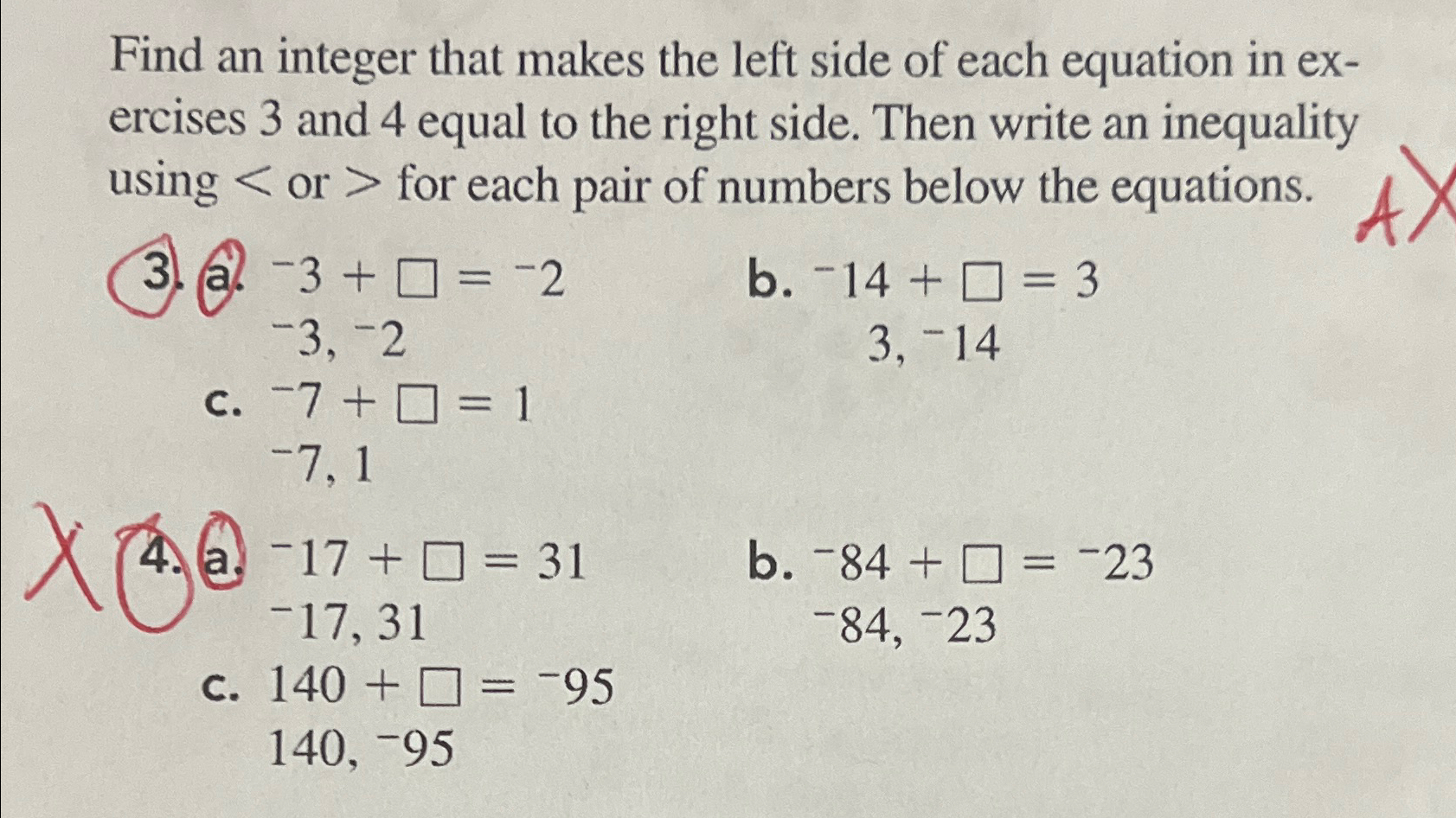 Solved Find an integer that makes the left side of each | Chegg.com