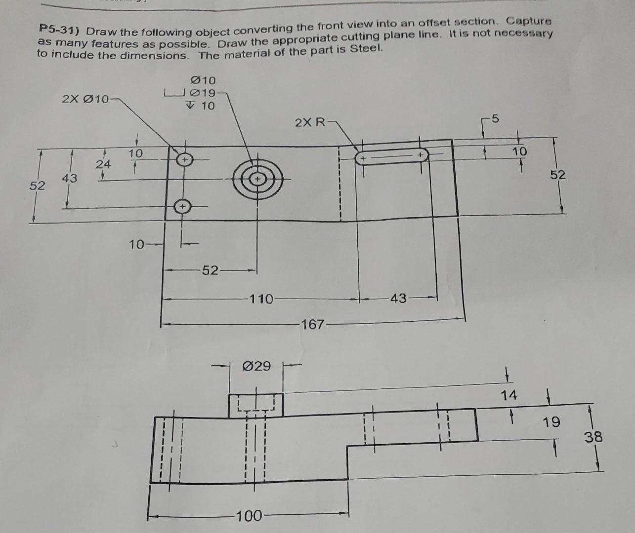 Solved P5-31) Draw the following object converting the front | Chegg.com