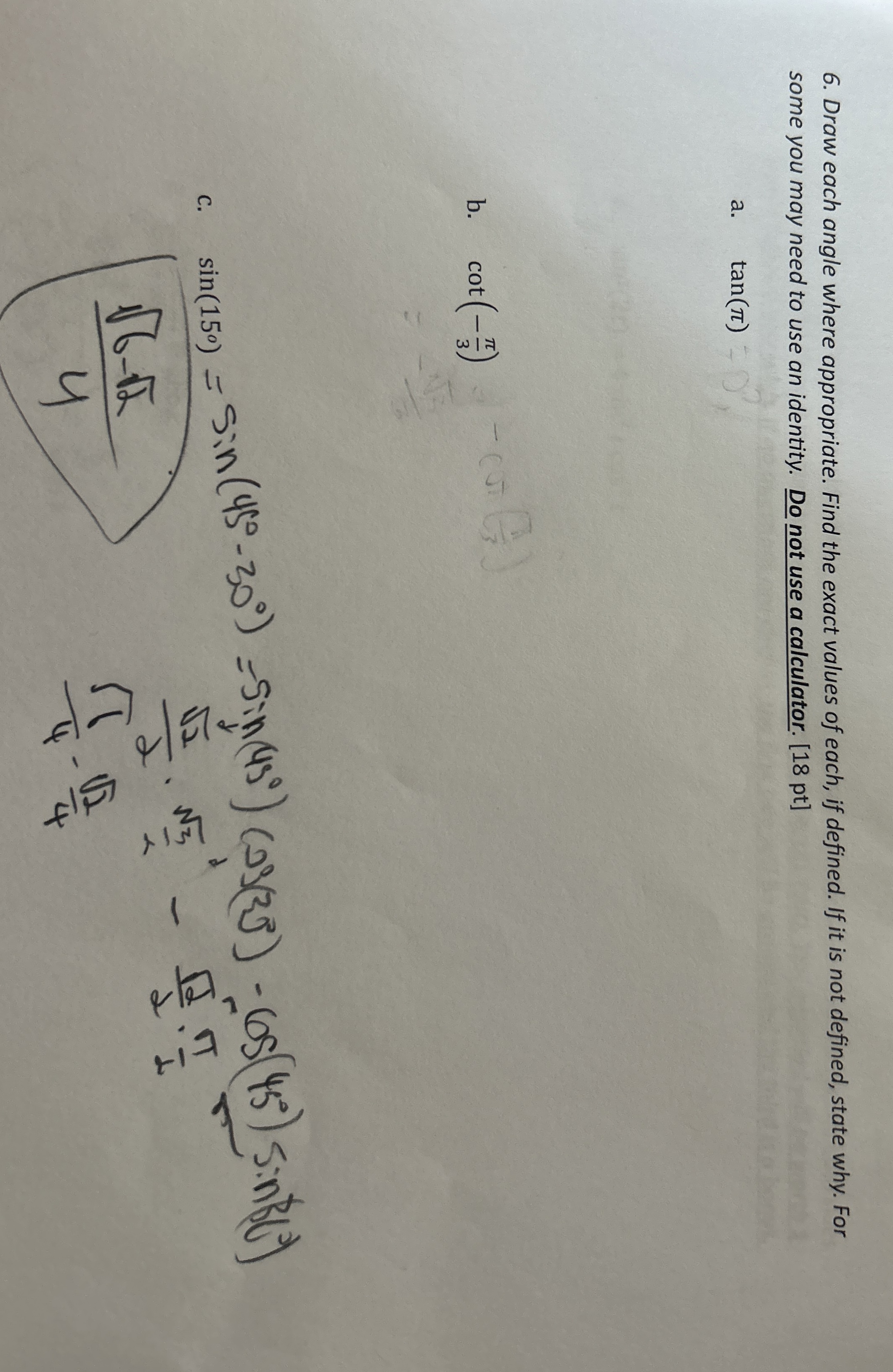 Solved Draw each angle where appropriate. Find the exact | Chegg.com