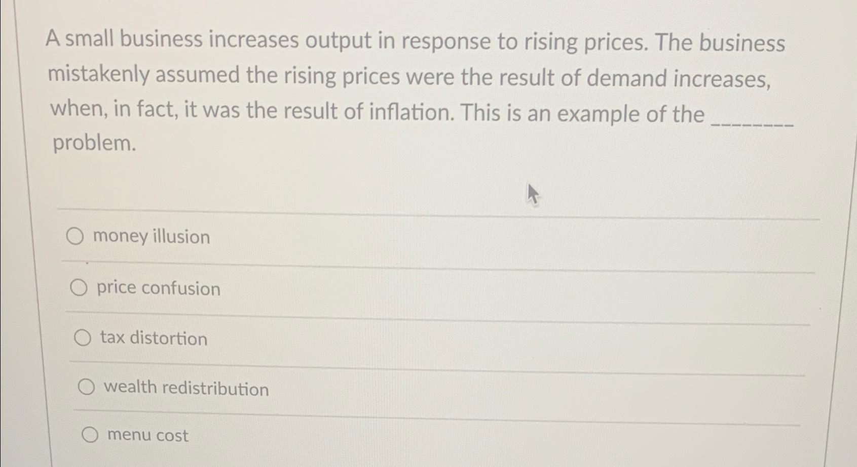 Solved A small business increases output in response to | Chegg.com
