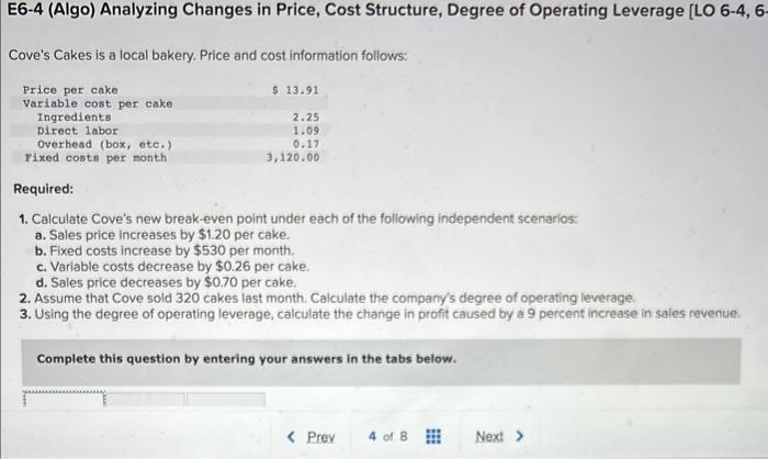 Solved E6-4 (Algo) Analyzing Changes in Price, Cost | Chegg.com