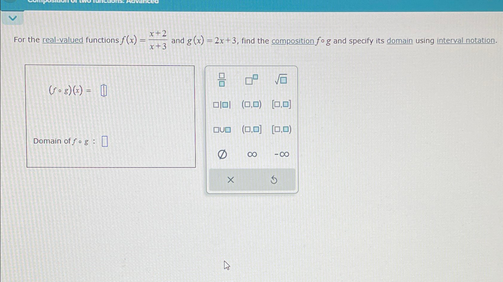 Solved For the real-valued functions f(x)=x+2x+3 ﻿and | Chegg.com