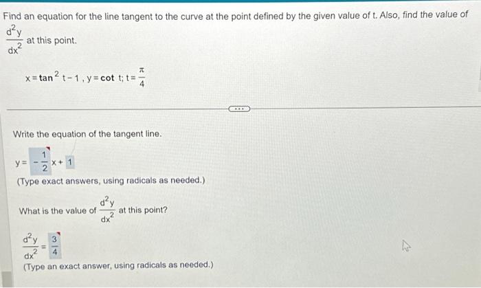 Solved Find an equation for the line tangent to the curve at | Chegg.com