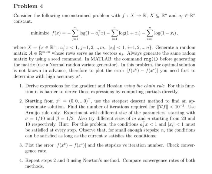 Solved Problem 4 Consider the following unconstrained | Chegg.com