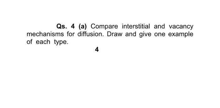 Solved Qs. 4 (a) Compare interstitial and vacancy mechanisms | Chegg.com