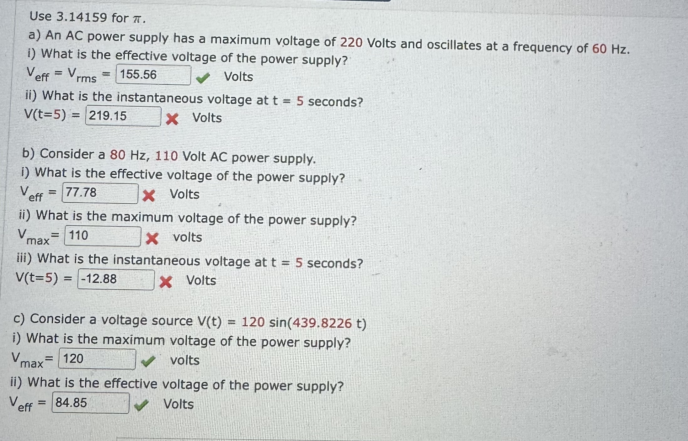 Solved Use 3.14159 ﻿for π.a) ﻿An AC power supply has a | Chegg.com