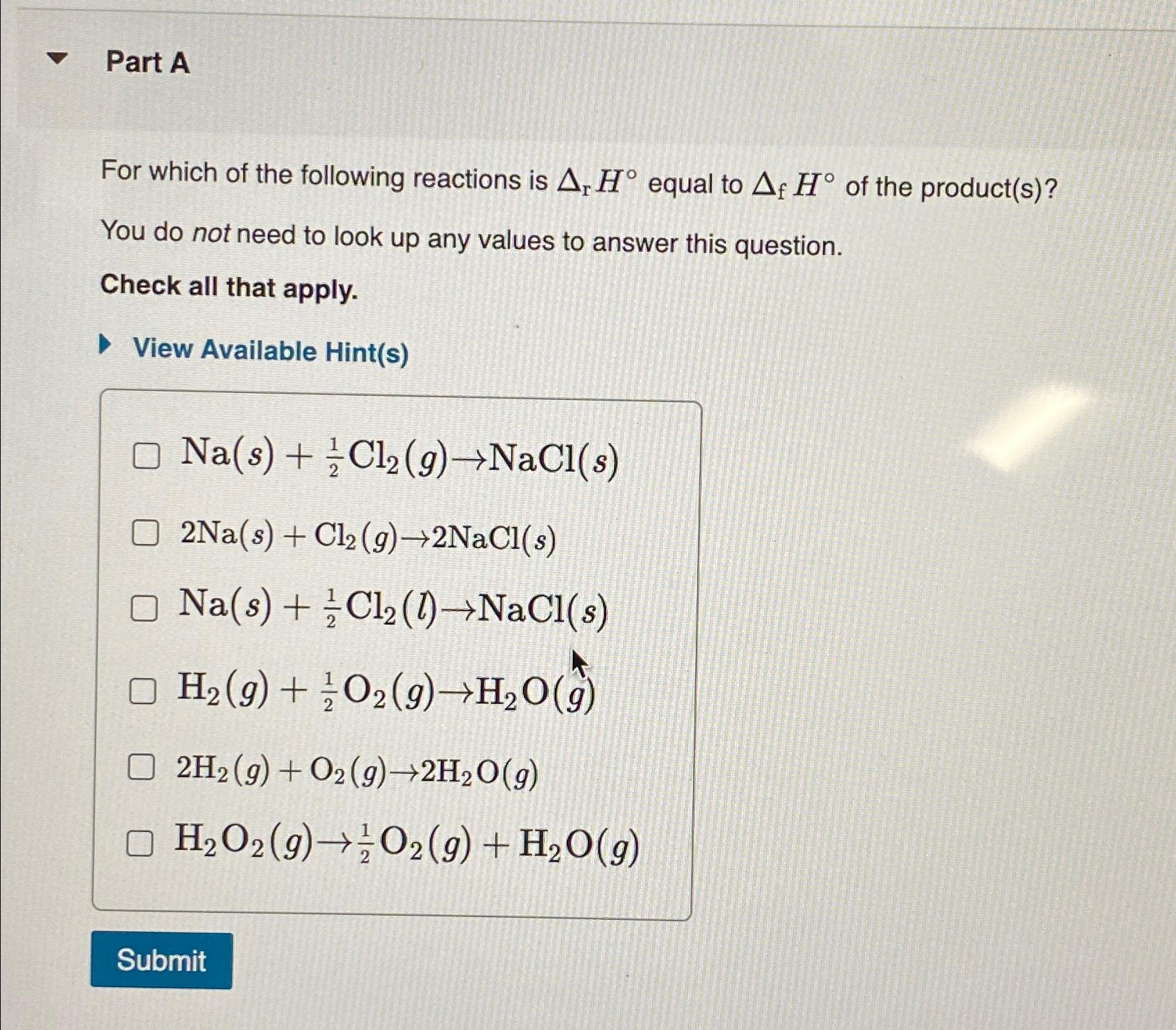 Solved Part AFor which of the following reactions is ΔrH° | Chegg.com