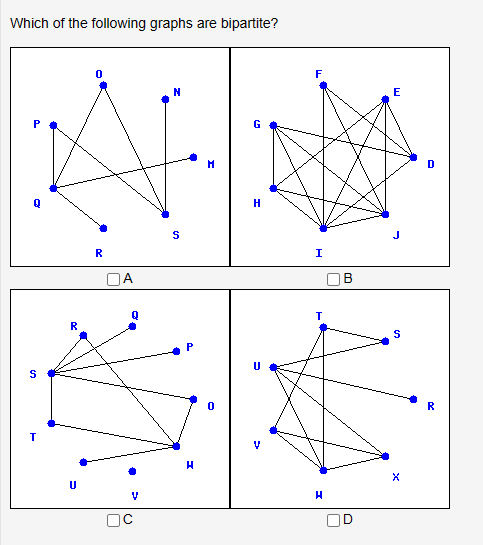 Solved Which of the following graphs are bipartite?ABCD | Chegg.com