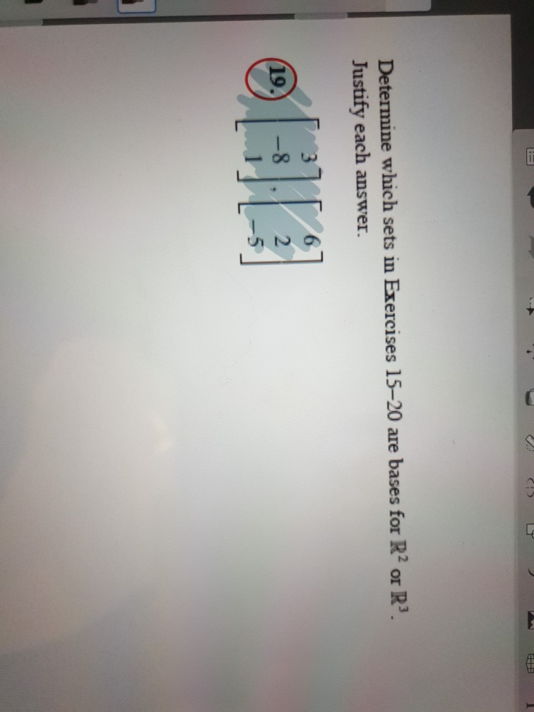Solved C Determine which sets in Exercises 15-20 are bases | Chegg.com