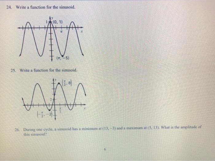 Solved 24. Write a function for the sinusoid. A(0,1) (-5) Ni | Chegg.com