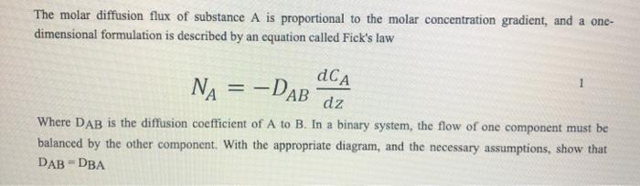 Solved The molar diffusion flux of substance A is | Chegg.com