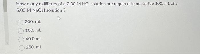 Solved How many milliliters of a 2.00 M HCI solution are | Chegg.com