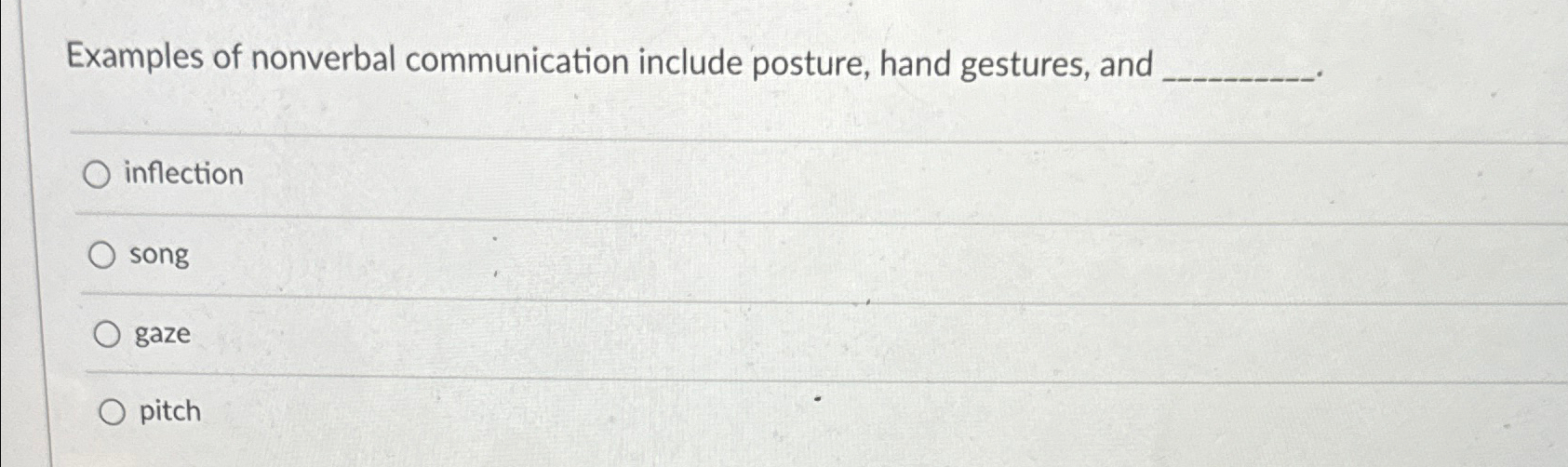 Solved Examples of nonverbal communication include posture, | Chegg.com