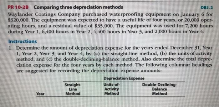 Solved OBJ. 2 PR 10-2B Comparing three depreciation methods | Chegg.com