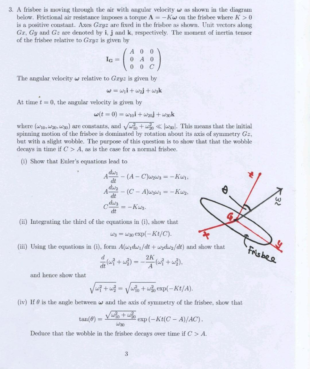 Solved 3. A frisbee is moving through the air with angular | Chegg.com