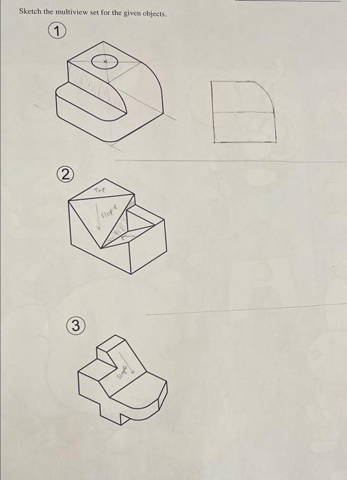 Solved Sketch the multiview set for the given objects. 1 2 | Chegg.com