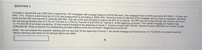 Solved Consider a sequential pay CMO that is backed by 125 | Chegg.com