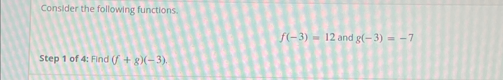 Solved Consider the following functions.f(-3)=12 ﻿and | Chegg.com