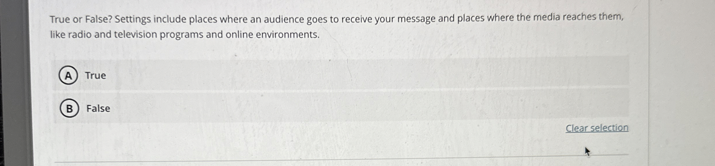 Solved True or False? Settings include places where an | Chegg.com