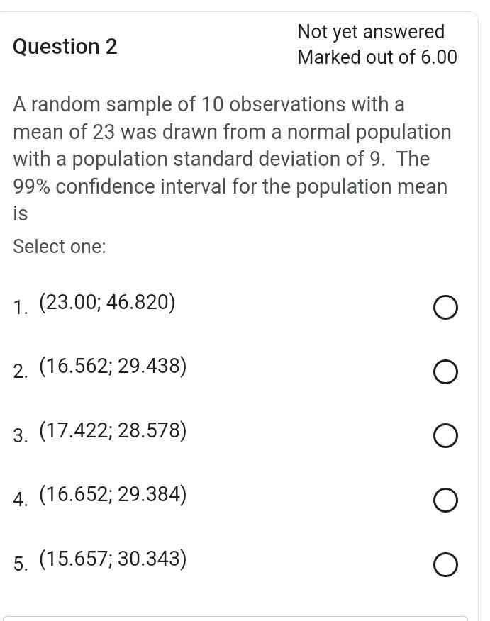 Solved Question 2 Marked out of 6.00 A random sample of 10 | Chegg.com