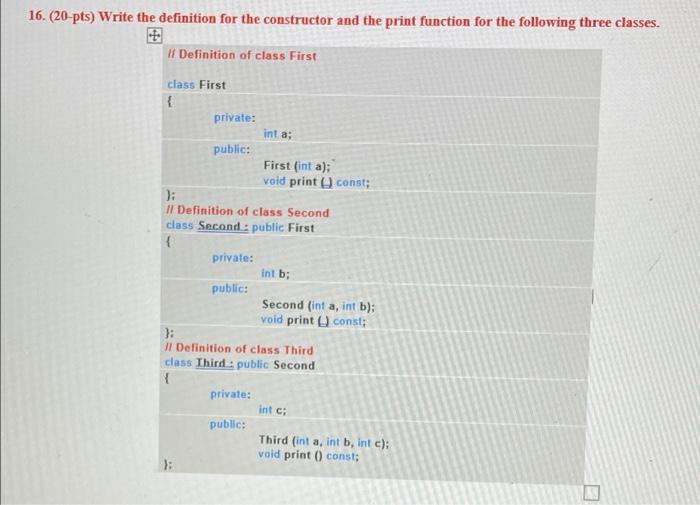 Solved 16. (20 pts) Write the definition for the constructor | Chegg.com