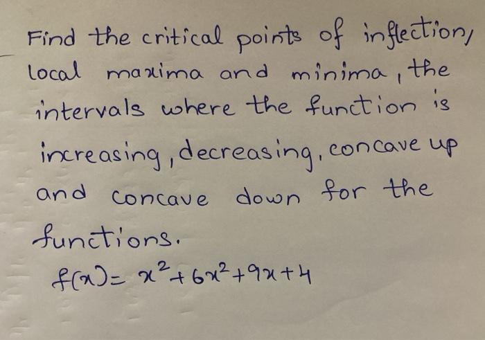 Solved Find the critical points of inflection, local maxima | Chegg.com