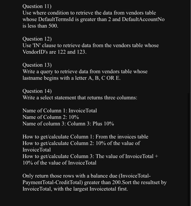 Solved INSERT INTO Invoices (InvoiceID, VendorID, | Chegg.com