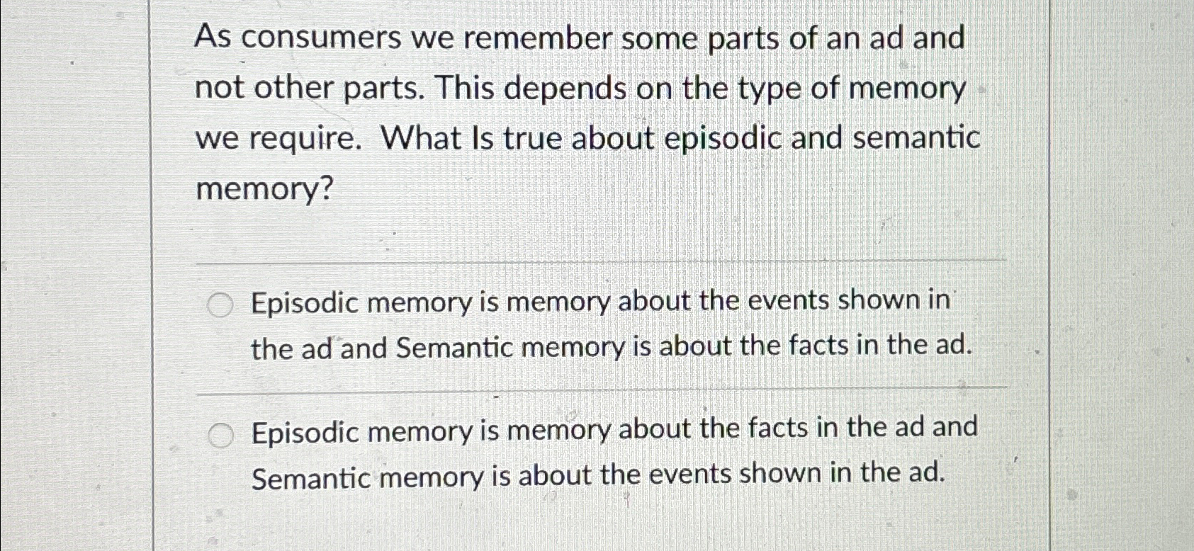 Solved As consumers we remember some parts of an ad and not | Chegg.com
