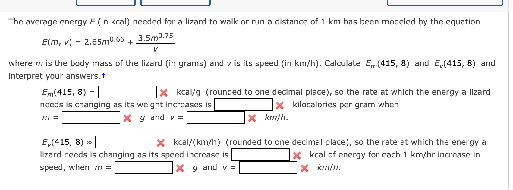 Solved The average energy E (in kcal) ﻿needed for a lizard | Chegg.com