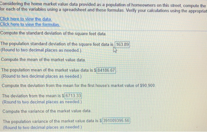 Solved Considering the home market value data provided as a | Chegg.com