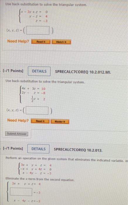 Solved Use back-substitution to solve the triangular system. | Chegg.com