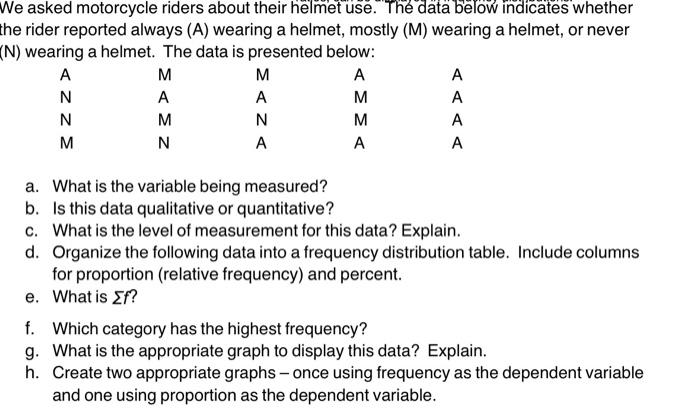 Solved Ve asked motorcycle riders about their helmet use. | Chegg.com