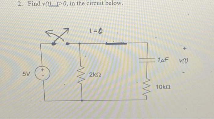 Solved 2. Find v(t),t>0, in the circuit below. | Chegg.com