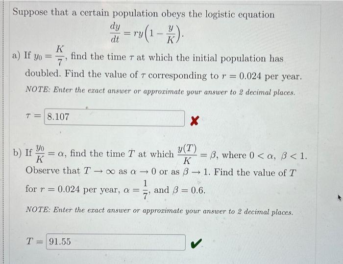 Suppose that a certain population obeys the logistic | Chegg.com