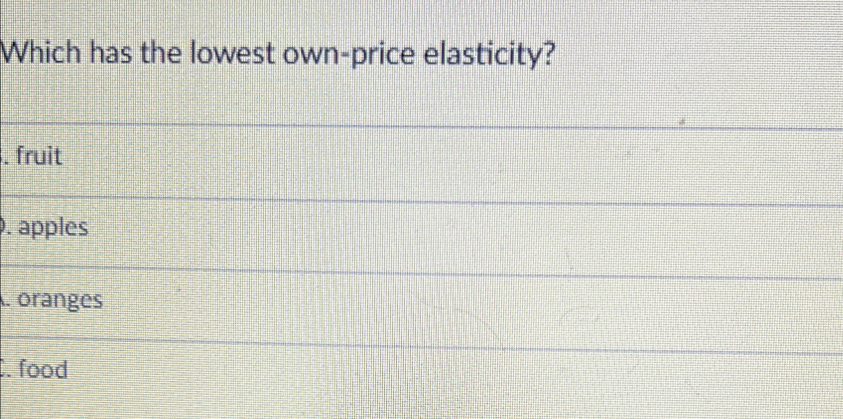 Solved Which has the lowest own-price | Chegg.com