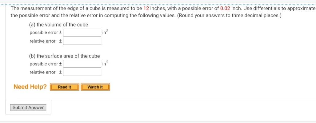 Solved *** The measurement of the edge of a cube is measured | Chegg.com
