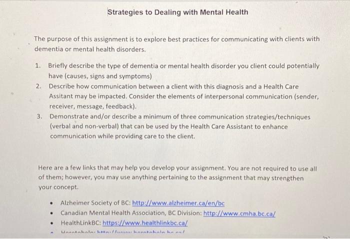 Solved Strategies to Dealing with Mental Health The purpose | Chegg.com