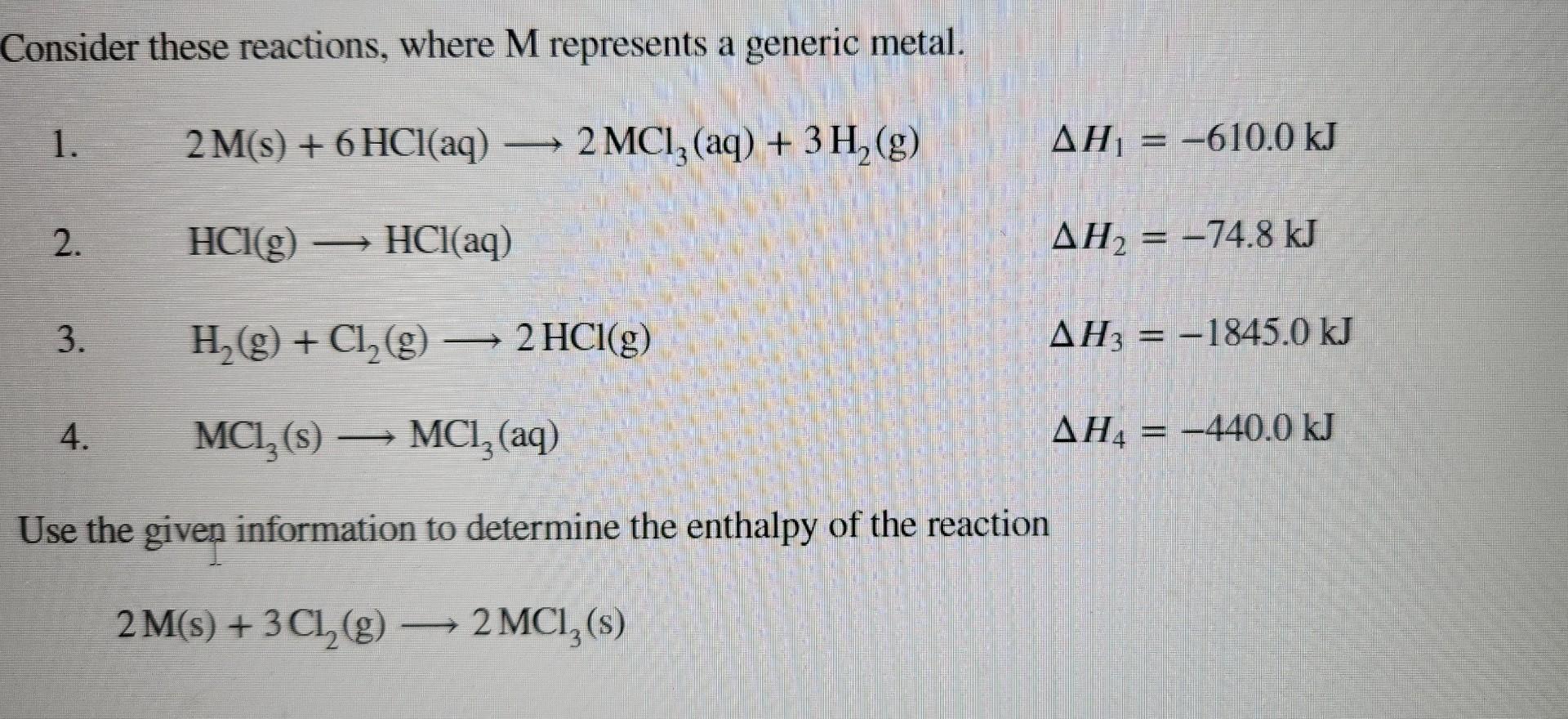Solved Consider these reactions, where M represents a | Chegg.com