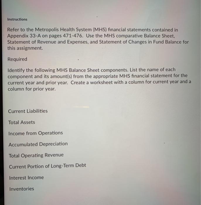 Solved Instructions Refer to the Metropolis Health System | Chegg.com